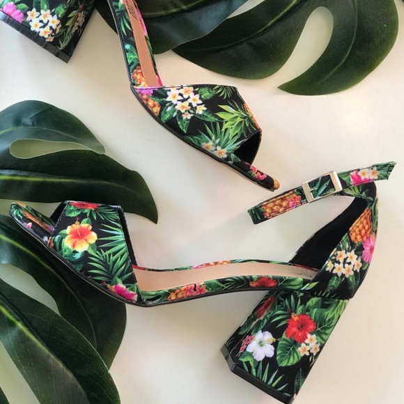Shoes | Tropical Pineapple Print Heel Sandal | Poshmark